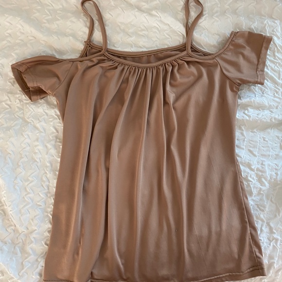 Tops | Shoulderless Tan Top | Poshmark